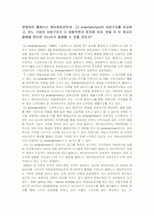 CJ엔터테인먼트의사업구조
