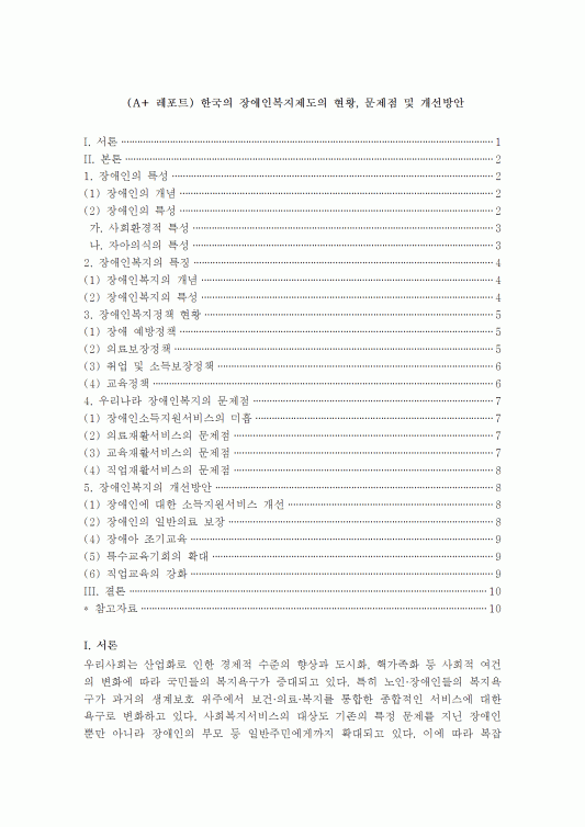 우리나라의 장애인복지제도의 현황, 문제점 및 개선방안
