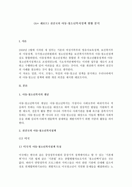 청소년복지정책 - 아동청소년 복지의 개념, 선진국의 아동 청소년복지 정책, 복지정책 발전을 위한 의견