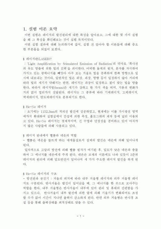 레이저공진(발진) 결과보고서