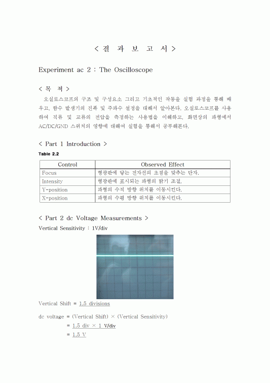 결과 실험2 Experiment ac 2  The Oscilloscope