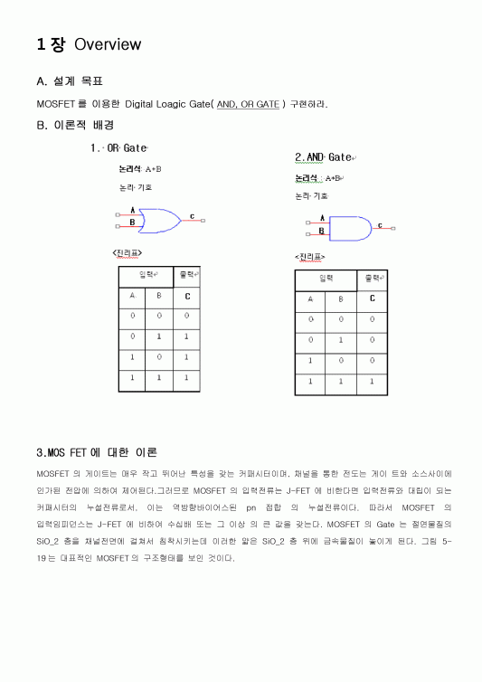 MOSFET를 이용한 Digital Loagic Gate( AND, OR GATE )설계