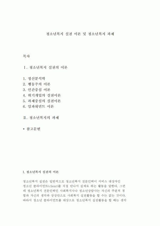 청소년복지 실천 이론 및 청소년복지 과제