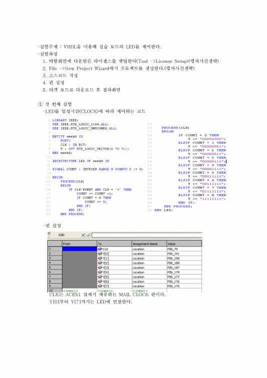 VHDL을 이용해 실습 보드의 LED를 제어