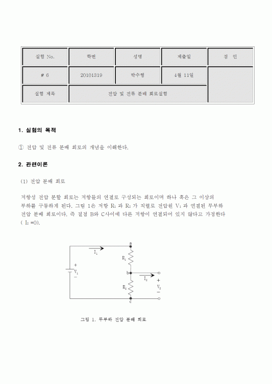 #6 전류 전압 분배실험