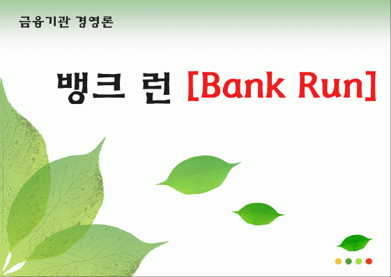 금융기관 경영론 뱅크 런[Bank Run]