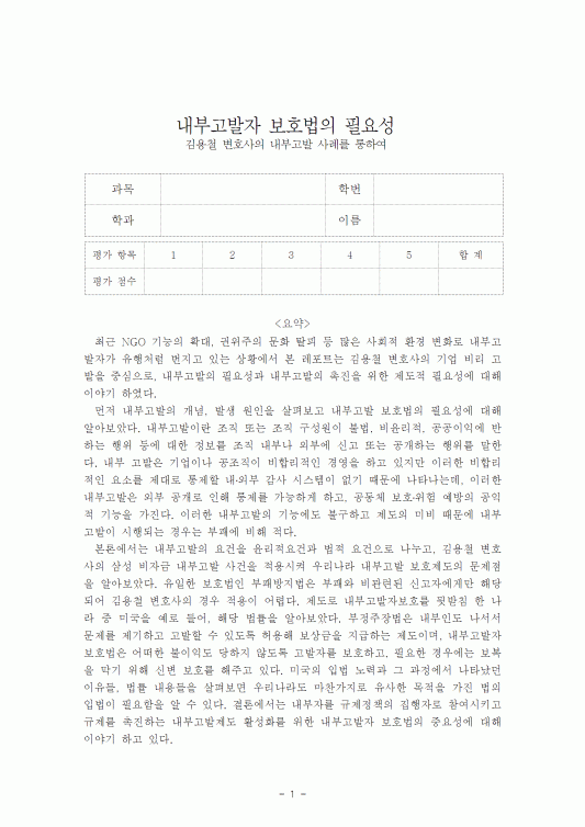 [비즈니스/경제] 내부고발자 보호법의 필요성