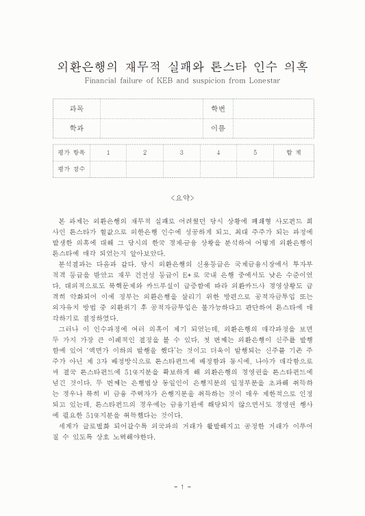 외환은행의 재무적 실패와 론스타 인수 의혹