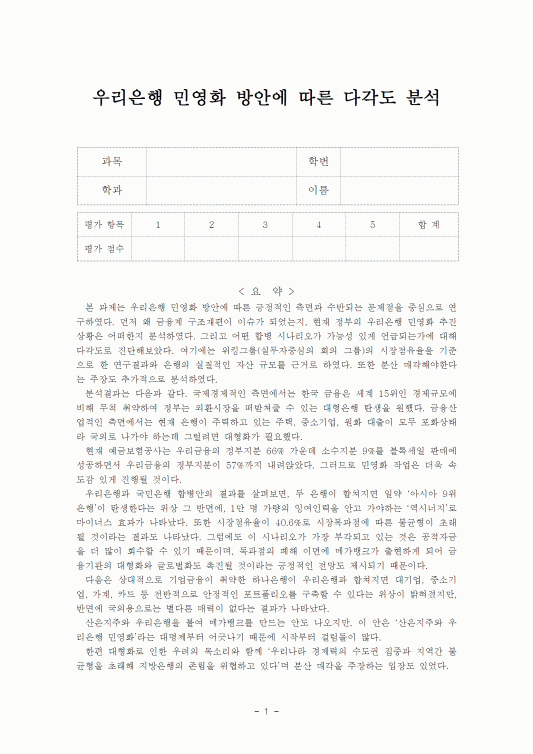 우리은행 민영화 방안에 따른 다각도 분석