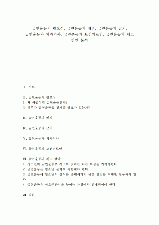 [금연운동][금연운동과 치과의사][금연운동과 보건의료인][흡연][담배][금연][니코틴]금연운동의 필요성, 금연운동의 배경, 금연운동의 근거, 금연운동과 치과의사, 금연운동과 보건의료인, 금연운동의 제고 방안