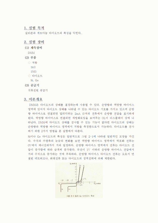 다이오드 특성 (결과 레포트)