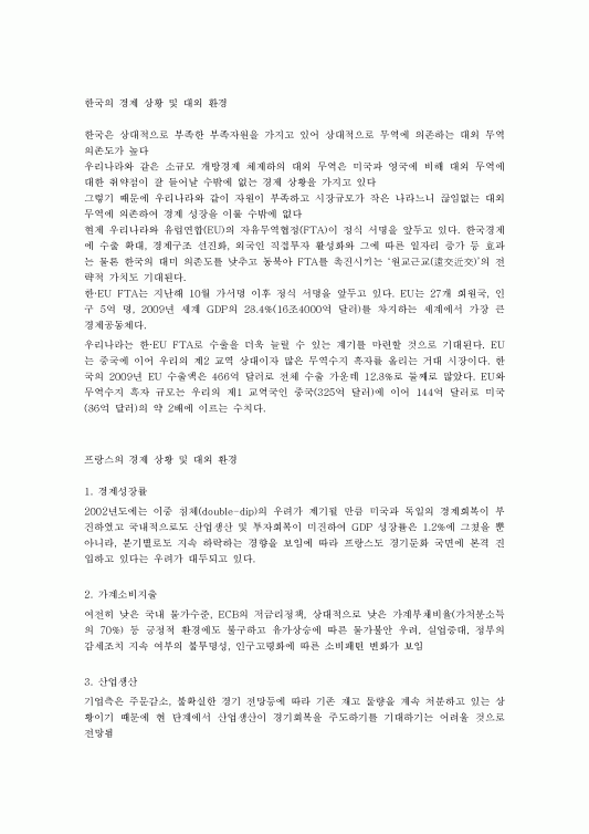 한국의 경제 상황 및 환경