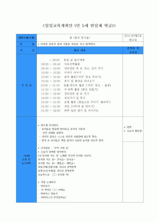 일일교육계획안 [분석/조사]