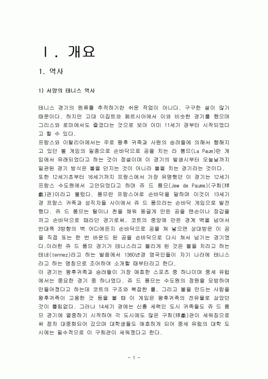 테니스 학습지도안 (테니스 역사, 시설과 용구, 예절과 복장, 수업의 배경 및 목적)