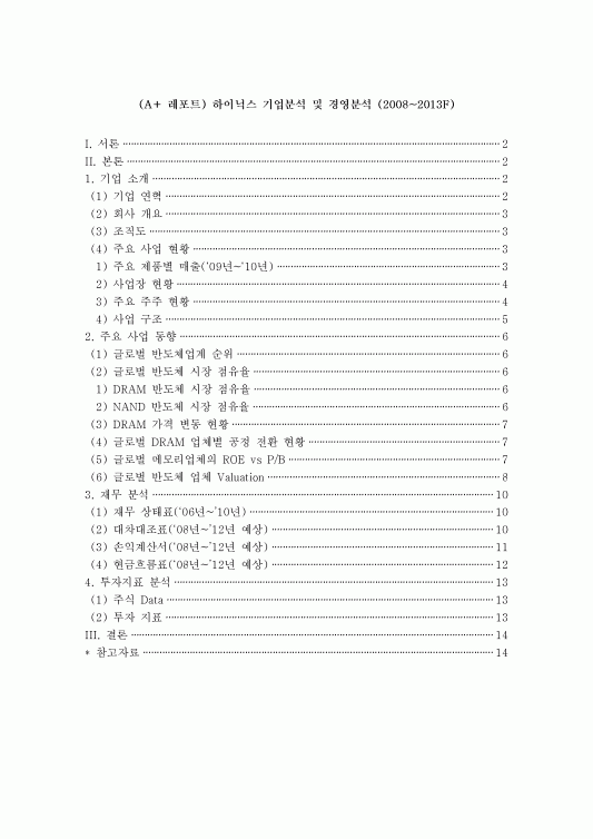 하이닉스(Hynix) 기업분석 및 경영분석 (2008~2012F)