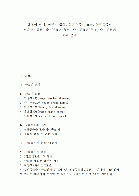 [상표][상표등록][소리상표등록][상표등록의 출원][상표등록의 취소]상표의 의미, 상표의 종류, 상표등록의 요건, 상표등록의 소리상표등록, 상표등록의 출원, 상표등록의 취소, 상표등록의 효과 분석