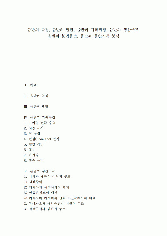 [음반][음반의 특징][음반의 발달][음반의 기획과정][음반의 생산구조][불법음반][음반기획]음반의 특징, 음반의 발달, 음반의 기획과정, 음반의 생산구조, 음반과 불법음반, 음반과 음반기획 분석(음반)
