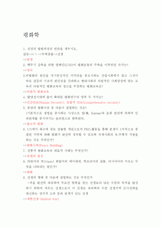 [제주대학교]평화학시험 완벽 최종