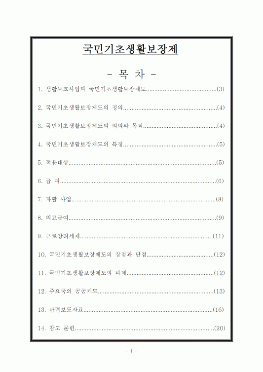 국민기초생활보장제 리포트