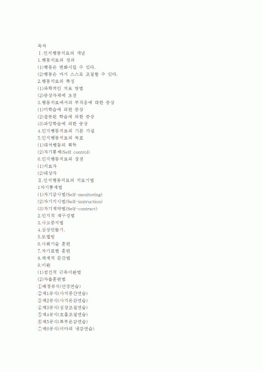 인지행동치료의 원리및 특징과 치료요법에 대해서