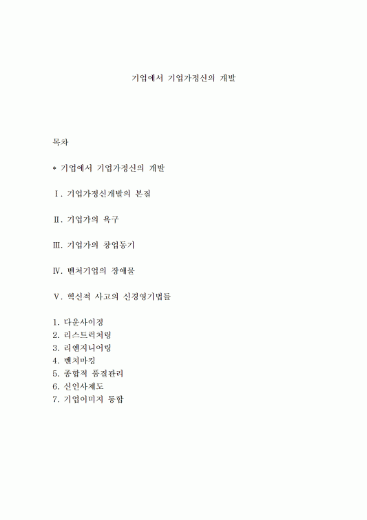 기업에서 기업가정신의 개발