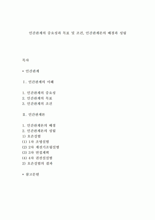 인간관계의 중요성과 목표 및 조건, 인간관계론의 배경과 성립