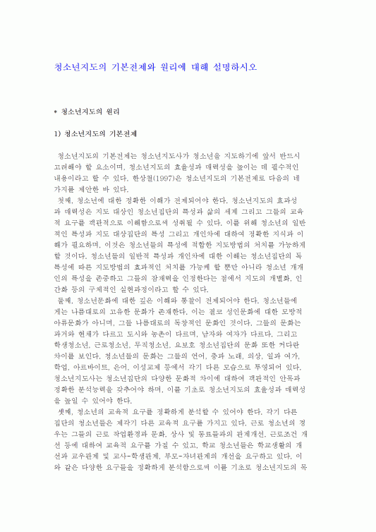청소년지도의 기본전제와 원리에 대해 설명