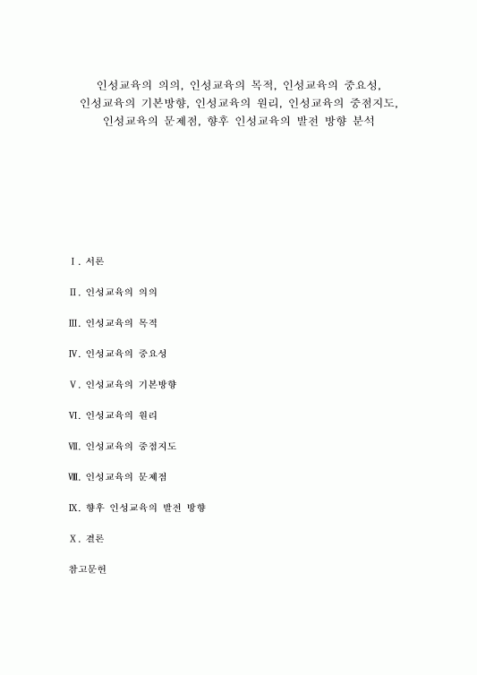 [인성교육][인성교육의 발전방향]인성교육의 의의, 인성교육의 목적, 인성교육의 중요성, 인성교육의 기본방향, 인성교육의 원리, 인성교육의 중점지도, 인성교육의 문제점, 향후 인성교육의 발전 방향 분석