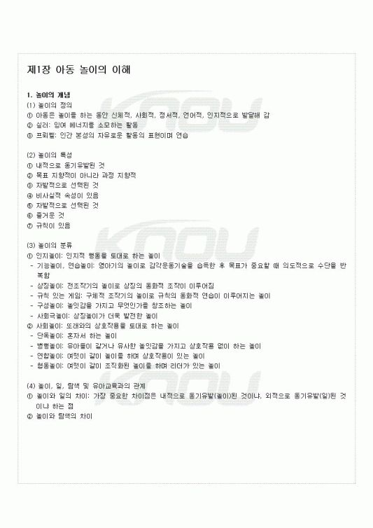 2011년 하계계절시험 놀이지도 시험범위 핵심체크