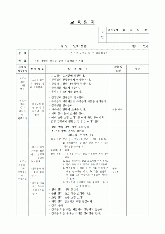 주제 - 눈으로 무엇을 할 수 있을까요? /  실습일지