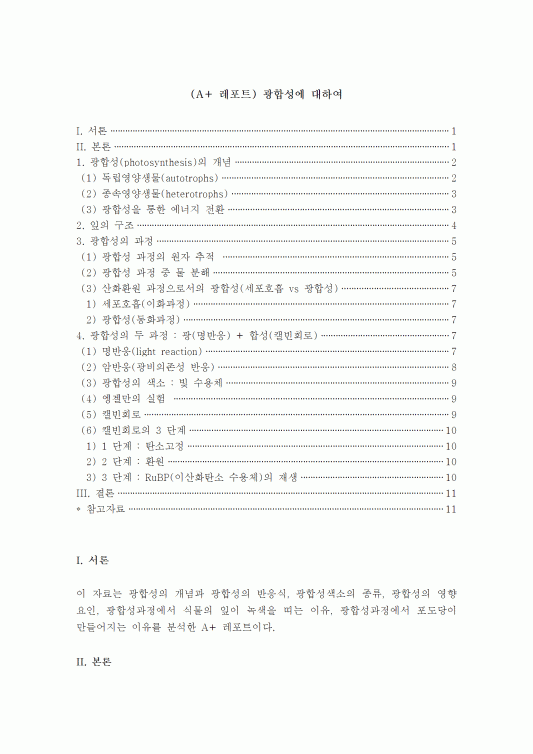 광합성의 개념 및 광합성 과정에 대하여