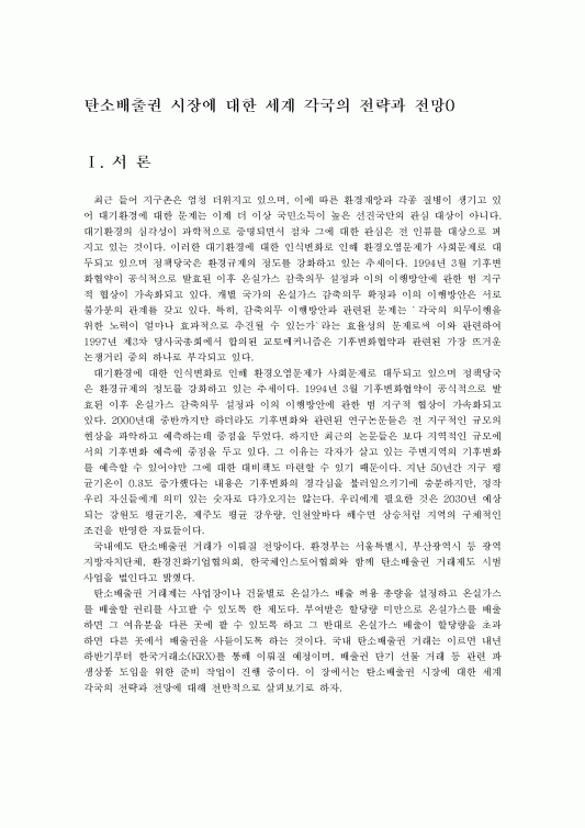 탄소배출권 시장에 대한 세계 각국의 전략과 전망0