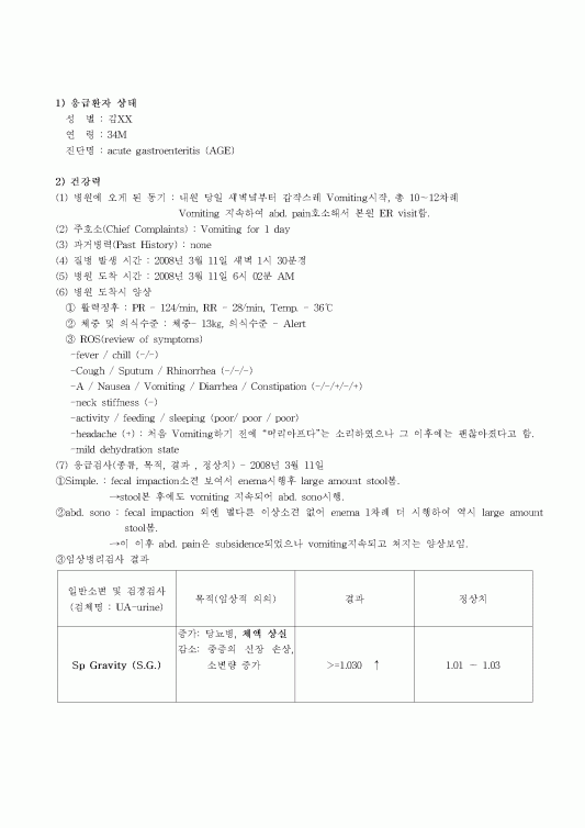 응급실 (ER) AGE (acute gastroenteritis) 케이스