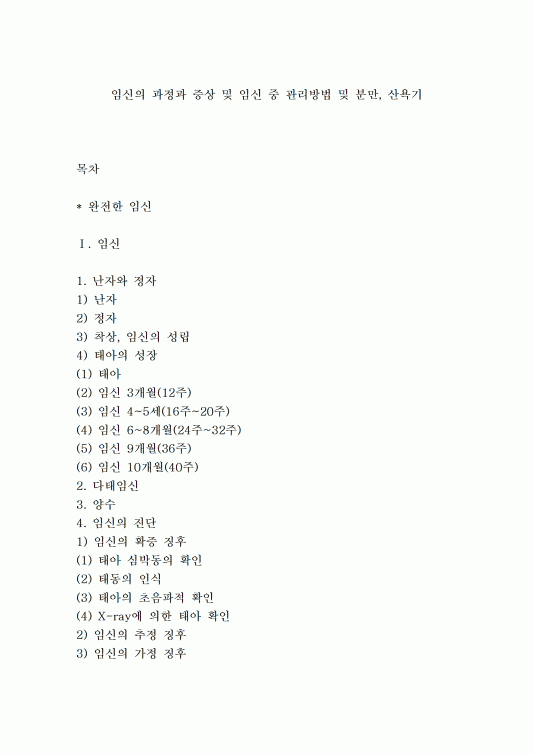 임신의 과정과 증상 및 임신 중 관리방법 및 분만, 산욕기