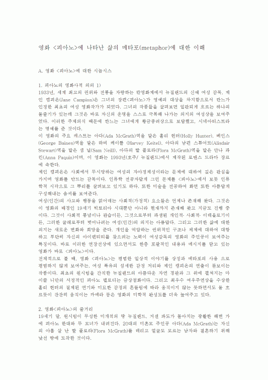 영화 <피아노>에 나타난 삶의 메타포(metaphor)에 대한 이해