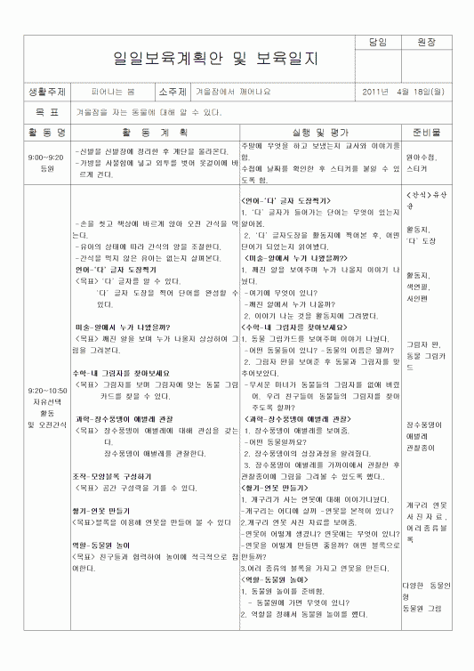 4월 4주(봄의 동물) (4월18일~4월23일)
