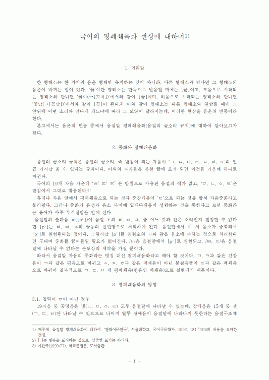 국어의 평폐쇄음화 현상에 대하여