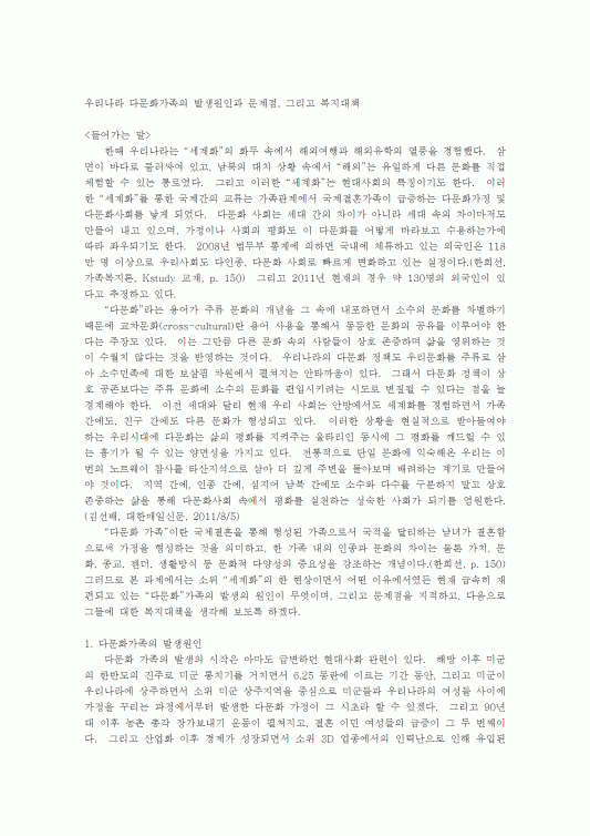 우리나라 다문화가족의 발생원인과 문제점