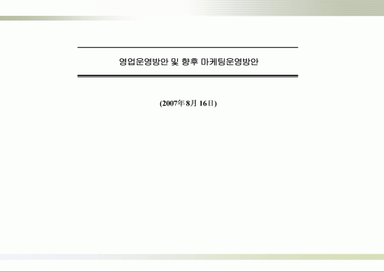 영업운영방안 및 향후 마케팅운영방안
