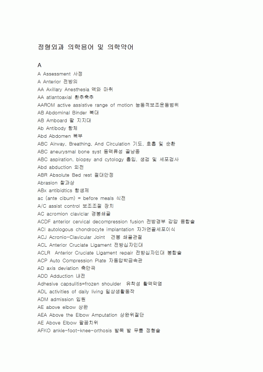 정형외과 의학용어 및 의학약어