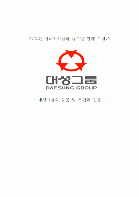 <그린 에너지기업의 글로벌 전략 수립> - 대성그룹의 몽골 및 후진국 진출 -