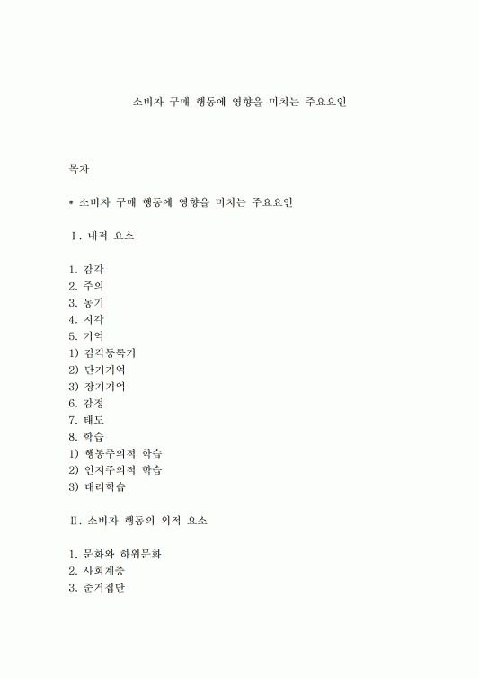 소비자 구매 행동에 영향을 미치는 주요요인
