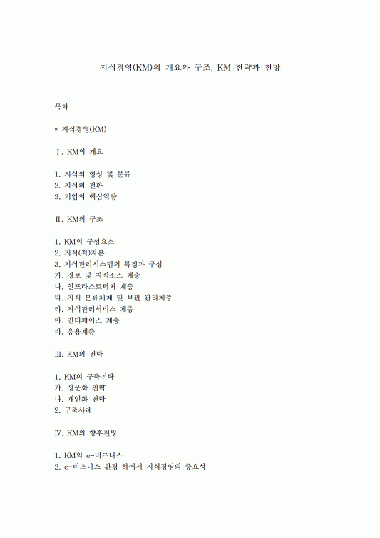 지식경영(KM)의 개요와 구조, KM 전략과 전망