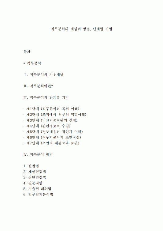 직무분석의 개념과 방법, 단계별 기법