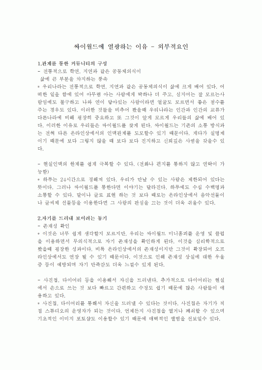 싸이월드에 열광하는 이유 - 외부적요인
