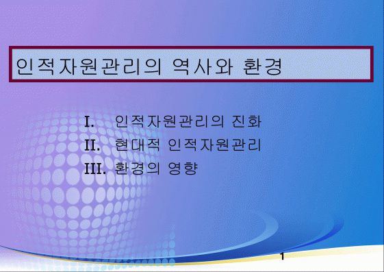인적자원관리의 역사와 환경
