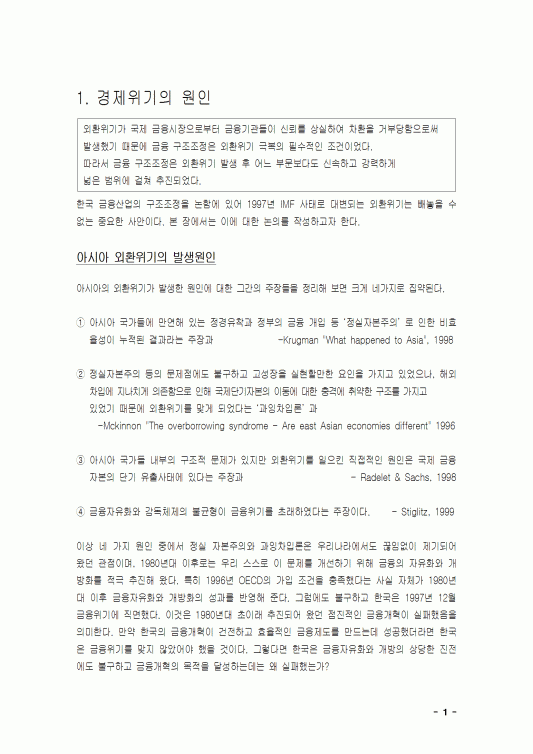 금융 구조조정 - 경제위기의 원인