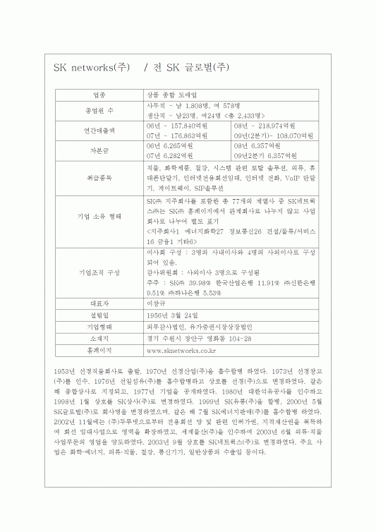 SK networks 레포트 자료