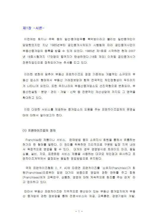 부동산프랜차이즈업 제출용 레포트
