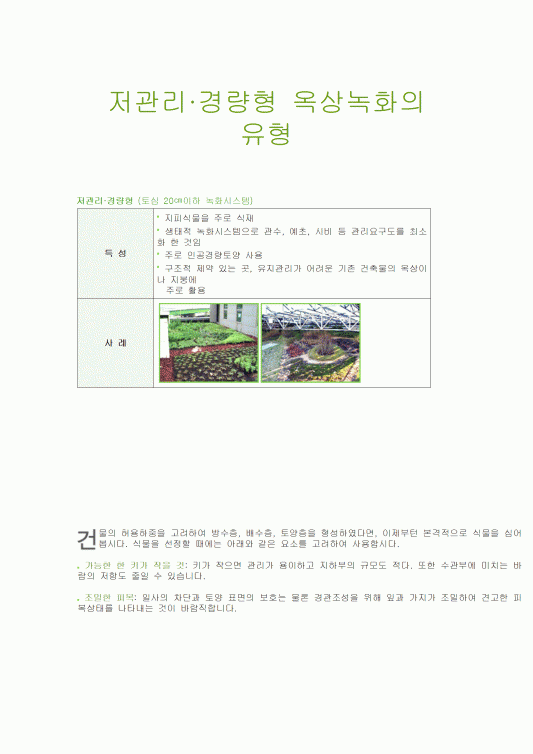 저관리·경량형 옥상녹화의 유형